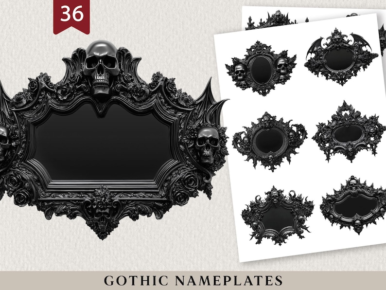 36 Black Gothic Nameplates | Dark Baroque Plaque Frames PNG | Junk ...