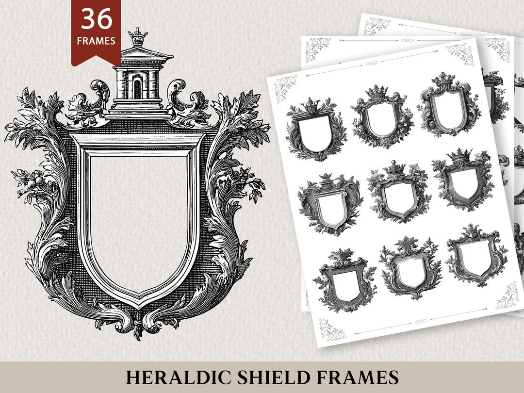 Heraldic Shield Frames: Vintage Coat of Arms Borders. Printable Crest ...