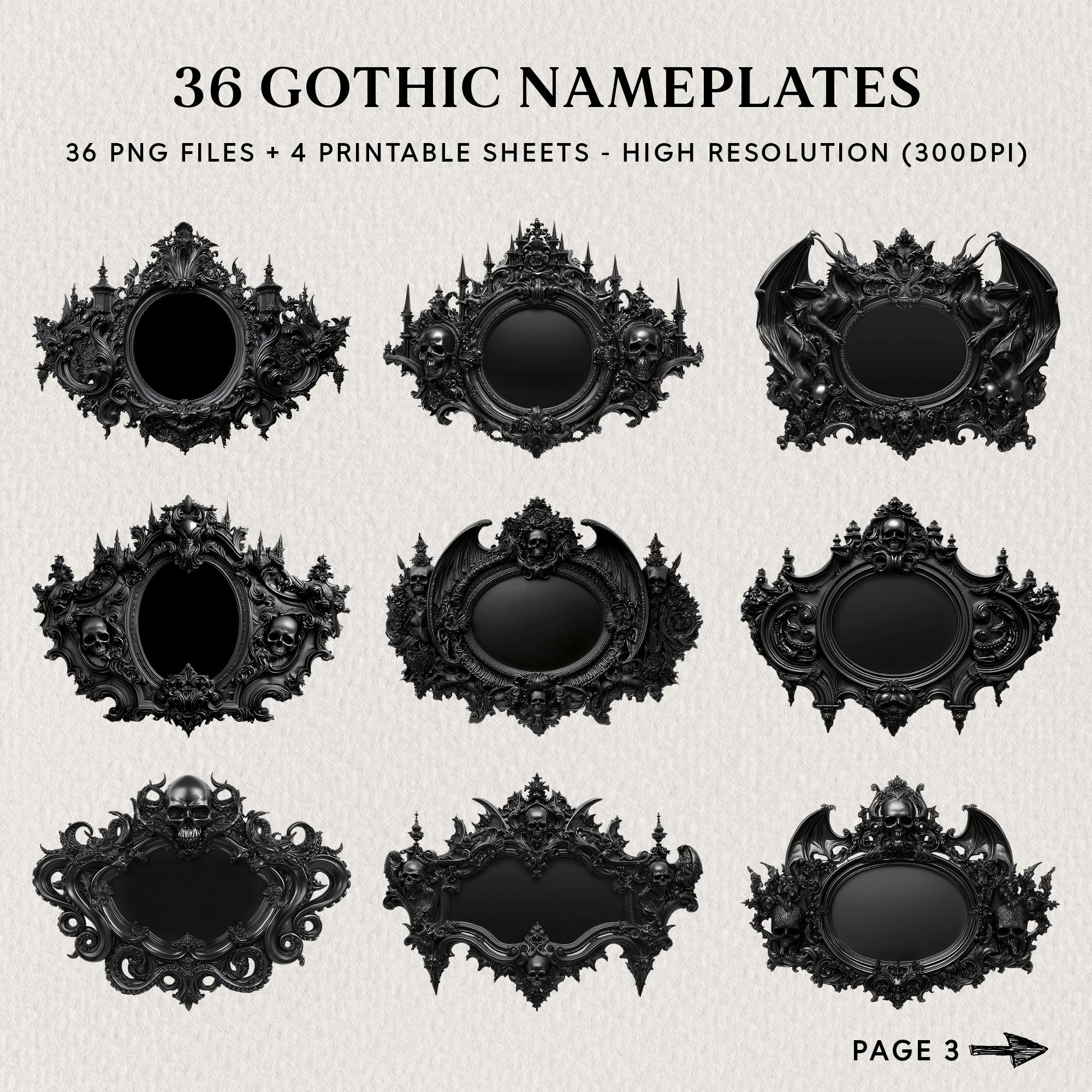 36 Black Gothic Nameplates | Dark Baroque Plaque Frames PNG | Junk ...