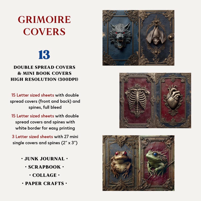 Grimoire Junk Journal Pages and Mini Book Covers: Witchy Book of ...
