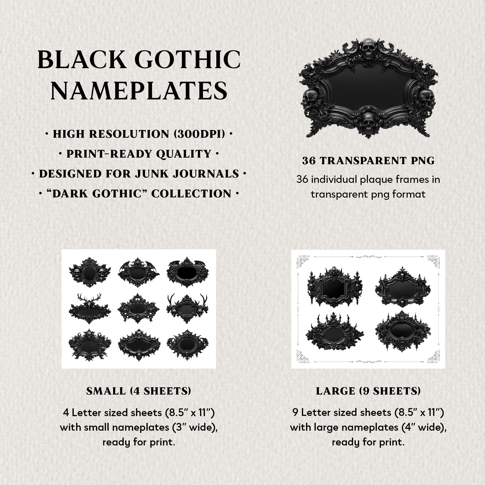 36 Black Gothic Nameplates | Dark Baroque Plaque Frames PNG | Junk ...