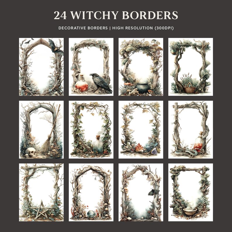 Green Witch Borders Printable: Decorative Junk Journal Frames ...