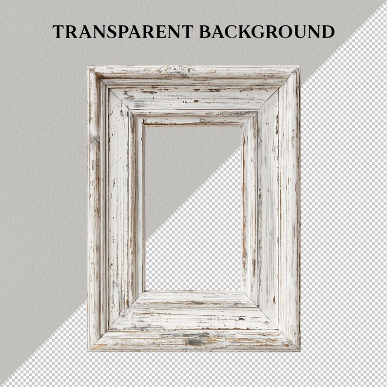 Distressed White Frames PNG Set, Rustic Shabby Picture Frames ...