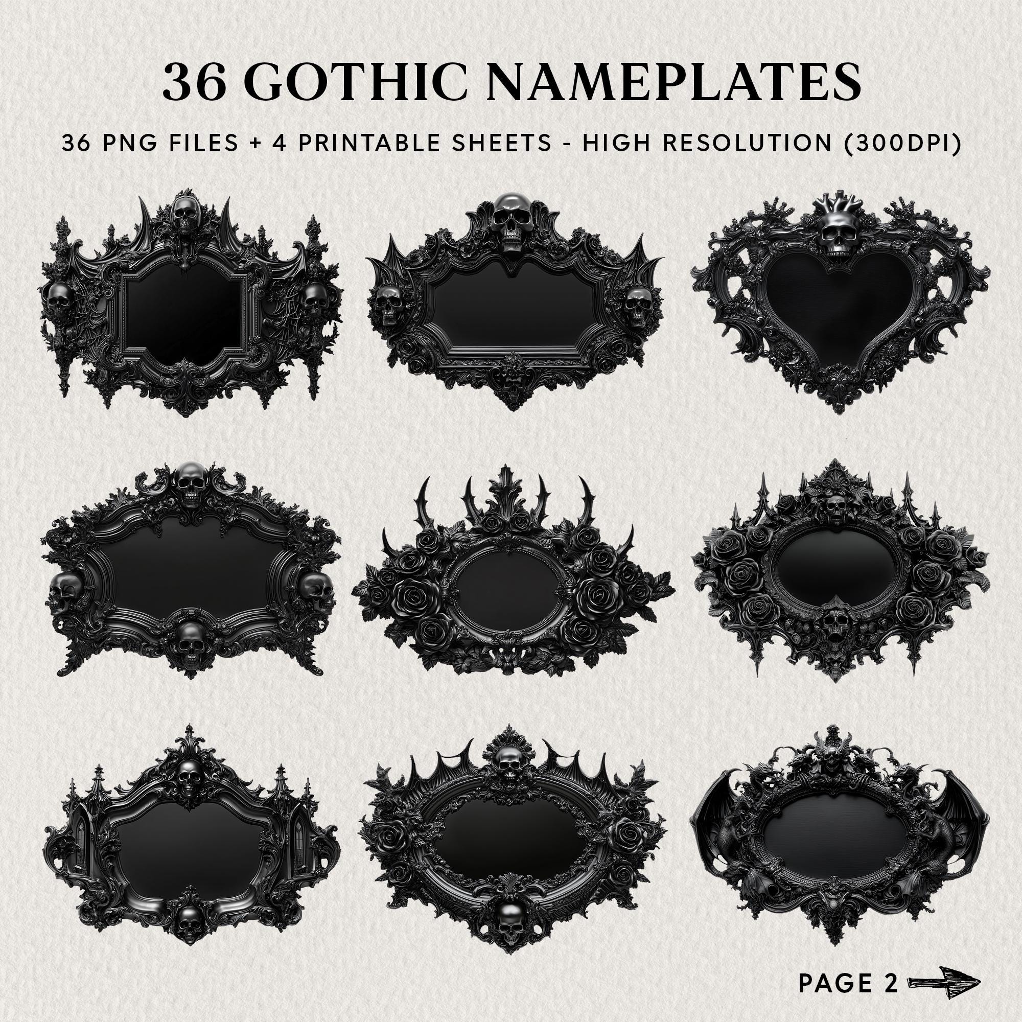 36 Black Gothic Nameplates | Dark Baroque Plaque Frames PNG | Junk ...