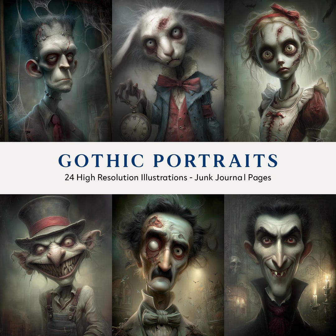 Gothic Portraits: Spooky Junk Journal Pages. 24 Creepy Printable ...