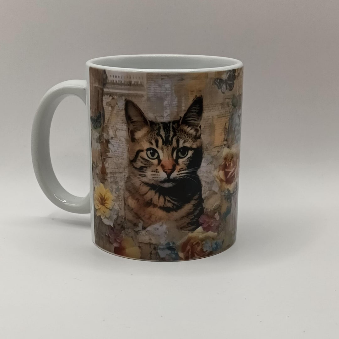 Tabby Cat Mug, Vintage Style Tabby Cat Design on a 11oz Ceramic Mug ...
