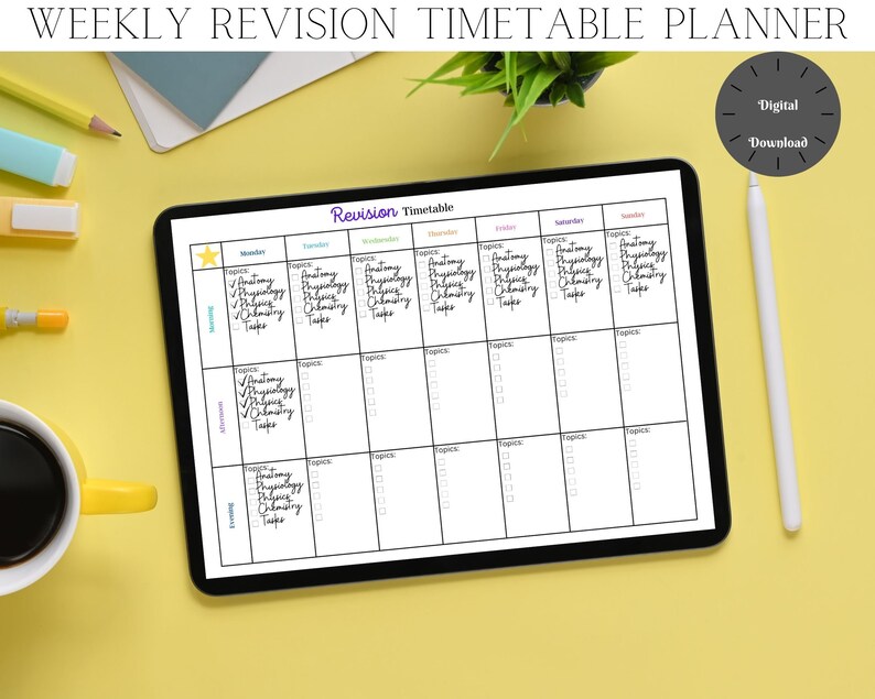 Weekly Printable Revision Timetable Planner Study Timetable Digital ...