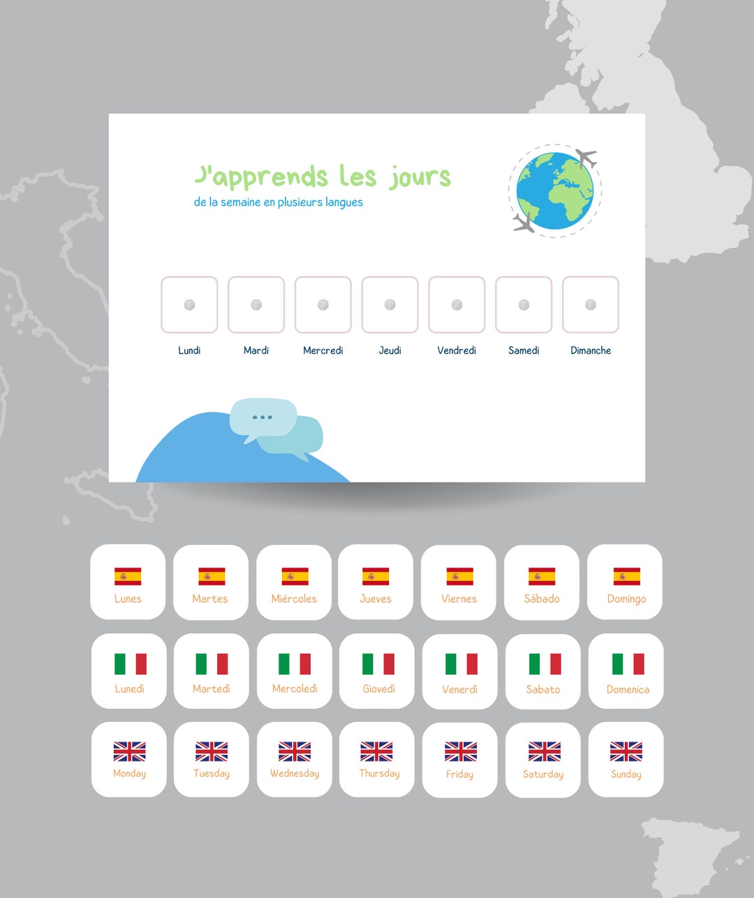 Foreign Language Learning Chart for Children English Spanish and ...
