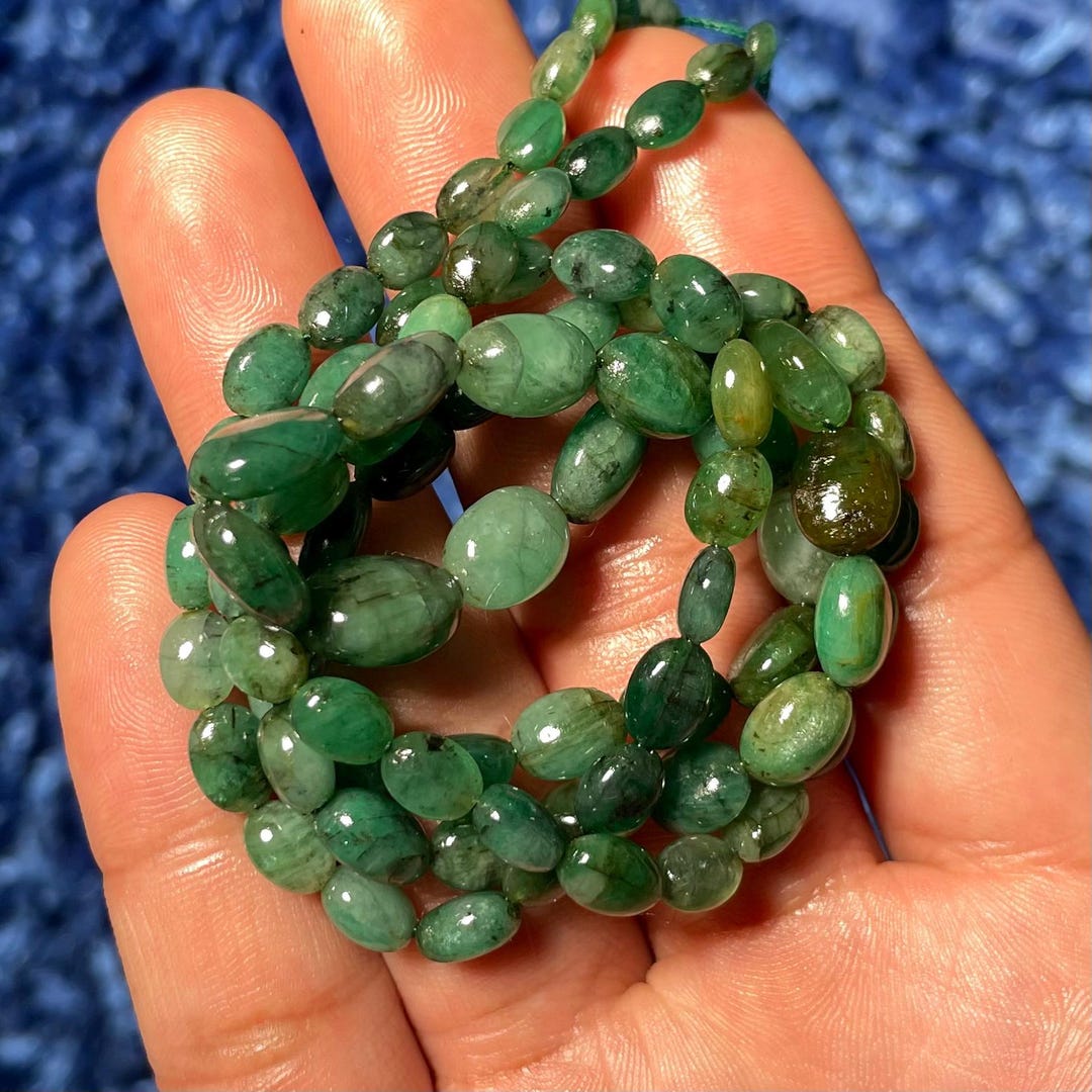 Emerald Smooth Nugget Beads, Natural Emerald Smooth Oval Beads, Emerald ...