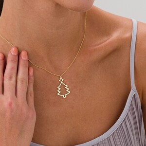 Gold Christmas Tree Necklace, Pine Tree Pendant, Holiday Jewelry ...