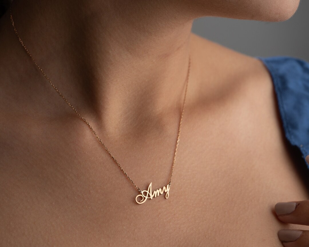 Personalized 14K Solid Gold Necklace, Customized 18K Gold Name Necklace ...