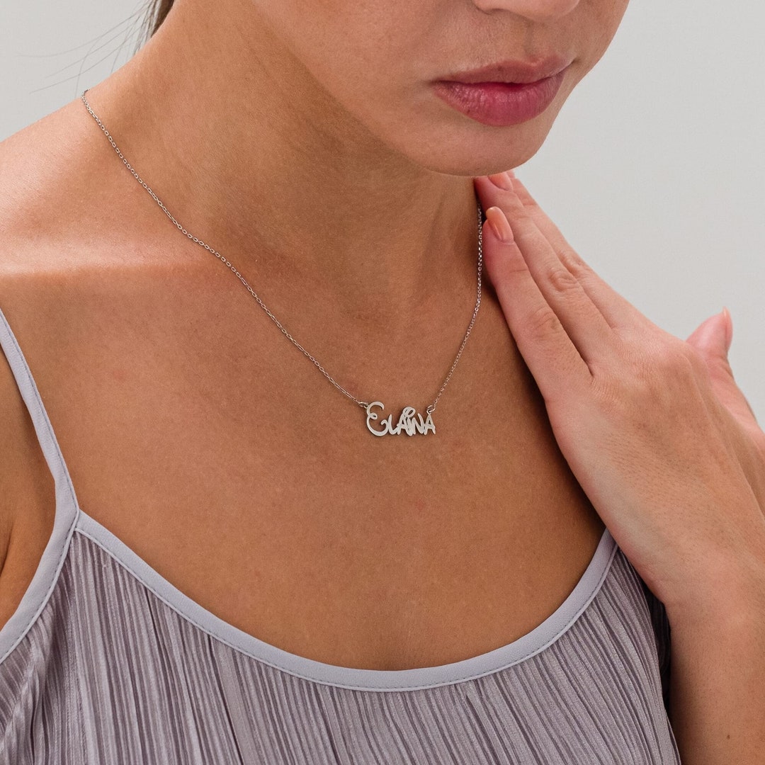 Custom Solid Gold Name Necklace, Personalized Little Girl Name Necklace ...