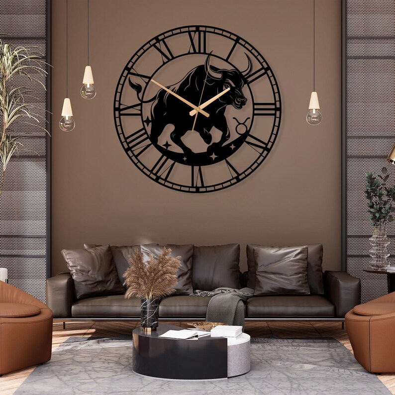 Taurus Zodiac Metal Wall Clock - Modern Astrology Art Decor Bull Sign ...