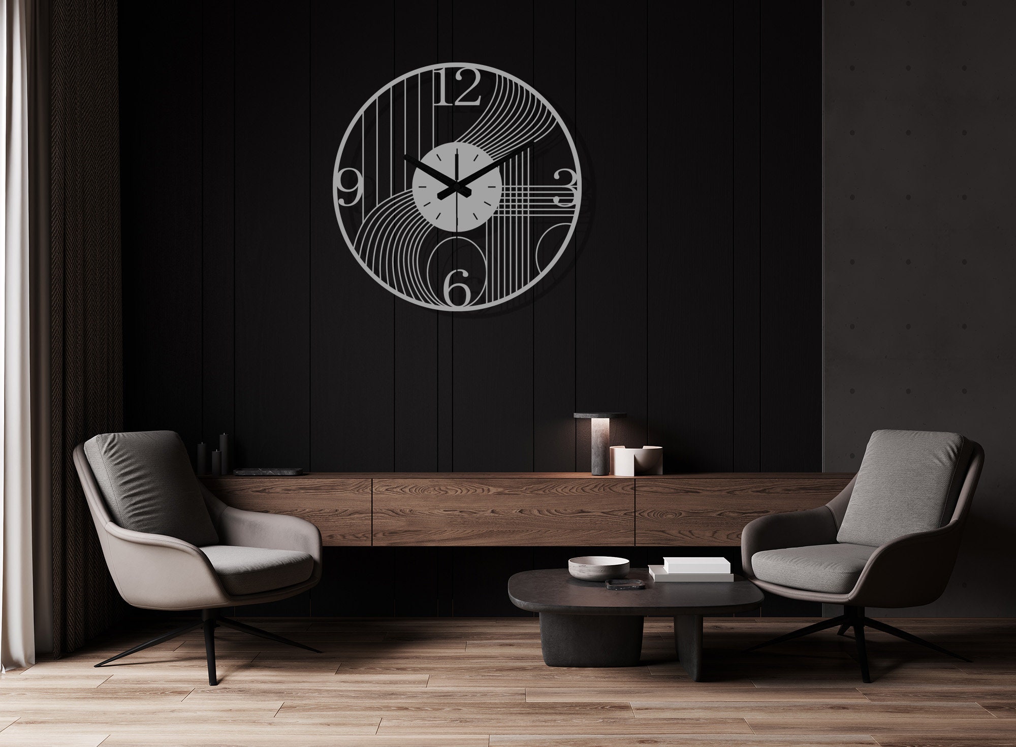 Modern Black Metal Wall Clock With Geometric Design and Large Numerals ...