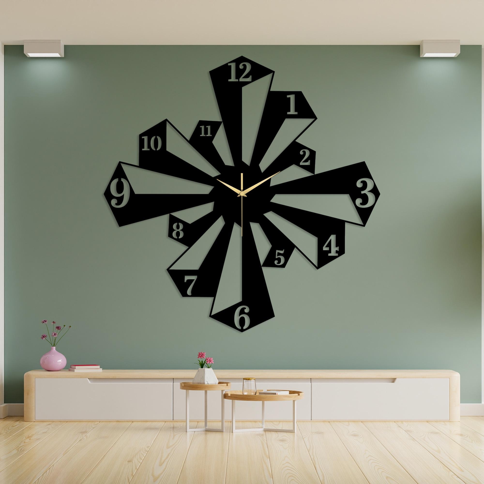 Art Deco Black Metal Wall Clock - Modern Oversized Clocks for Wall - Unique Geometric Wall Art ...