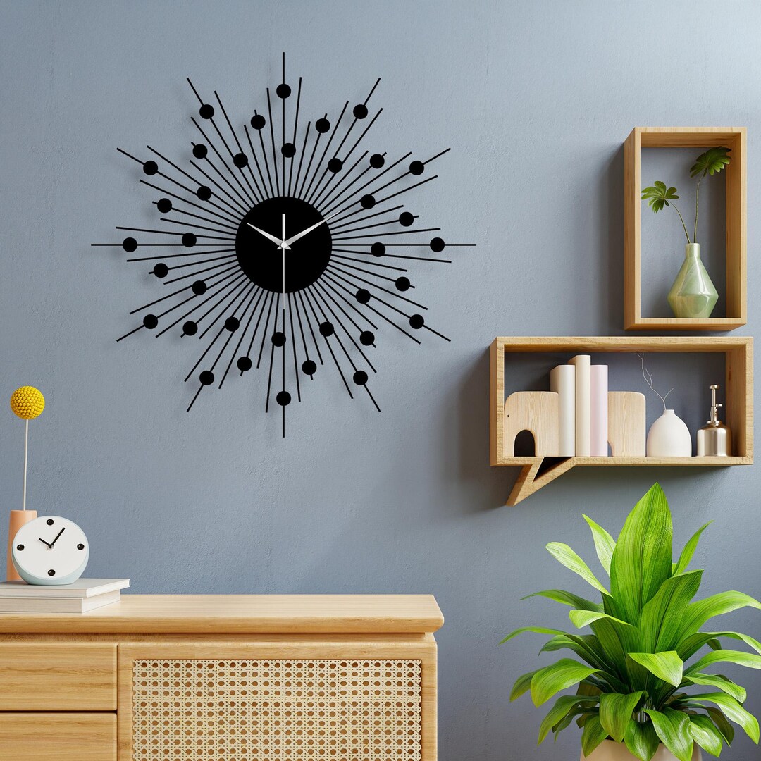 Modern Geometric Metal Wall Clock - Unique Starburst Design Clocks for ...