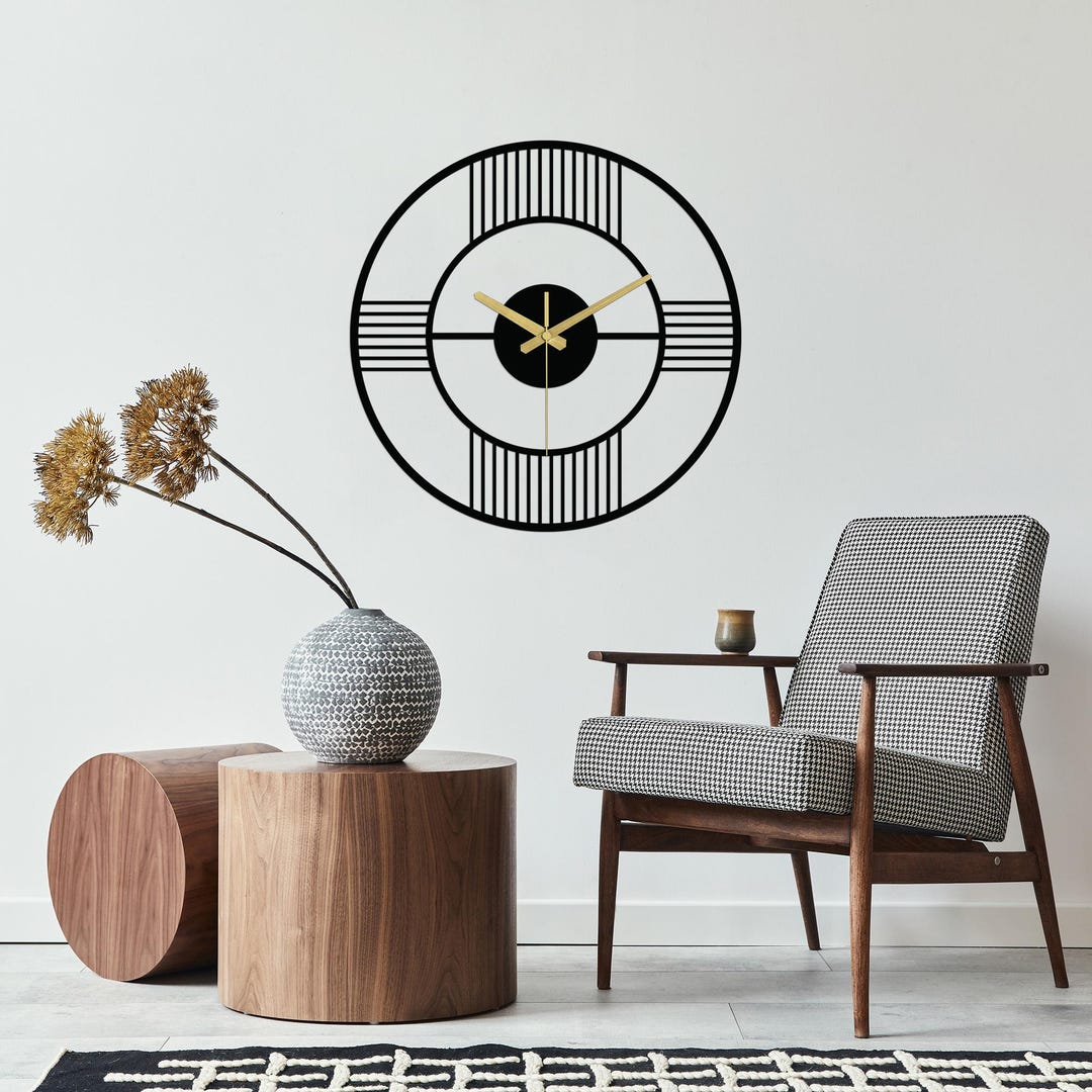 Modern Geometric Metal Wall Clock, Striped Minimalist Oversized Clocks ...