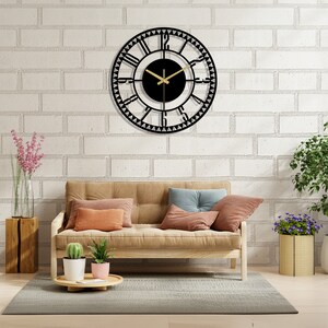 Modern Latin Numeral Metal Wall Clock - Oversized Vintage Wall Art ...