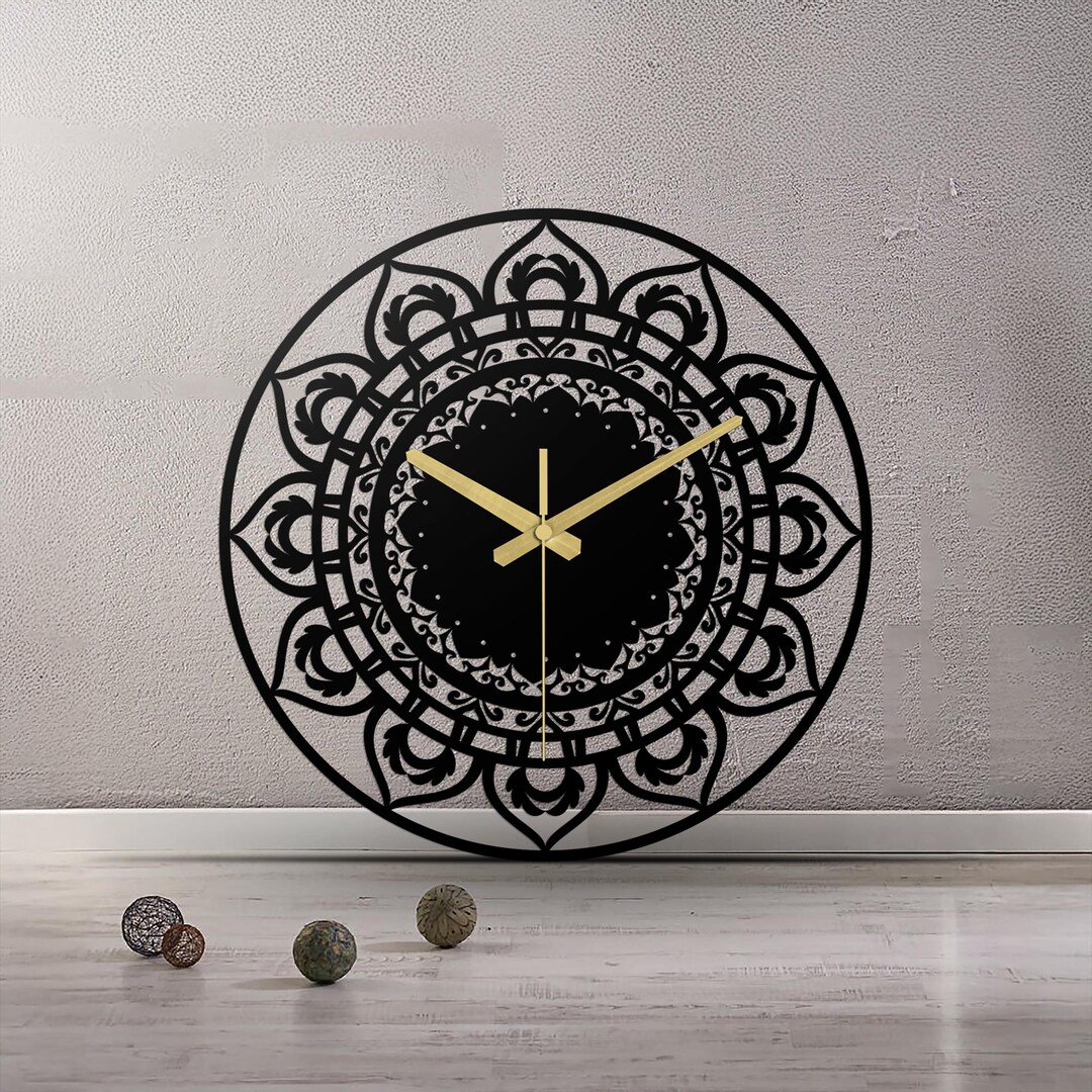 Vintage Mandala Black Metal Wall Clock, Unique Boho Clocks for Wall ...