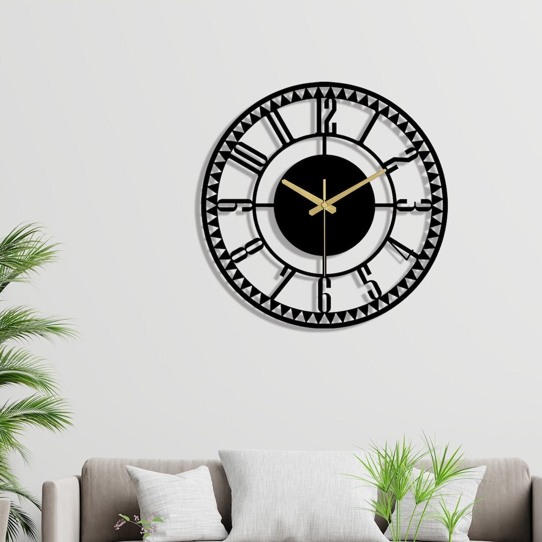 Modern Latin Numeral Metal Wall Clock - Oversized Vintage Wall Art ...