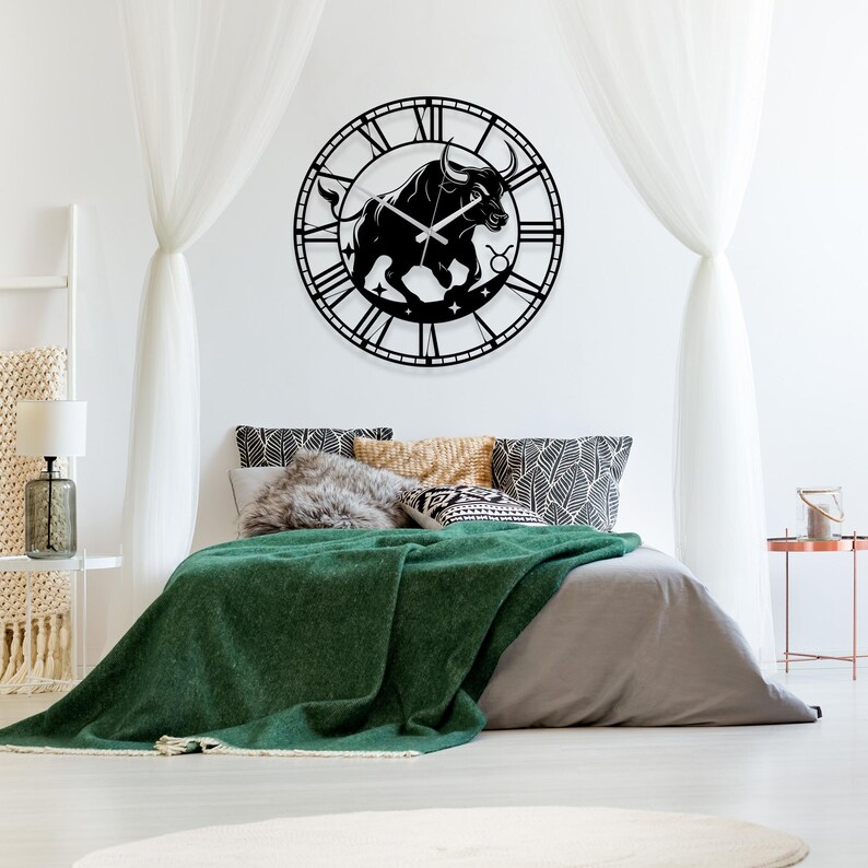 Taurus Zodiac Metal Wall Clock - Modern Astrology Art Decor Bull Sign ...