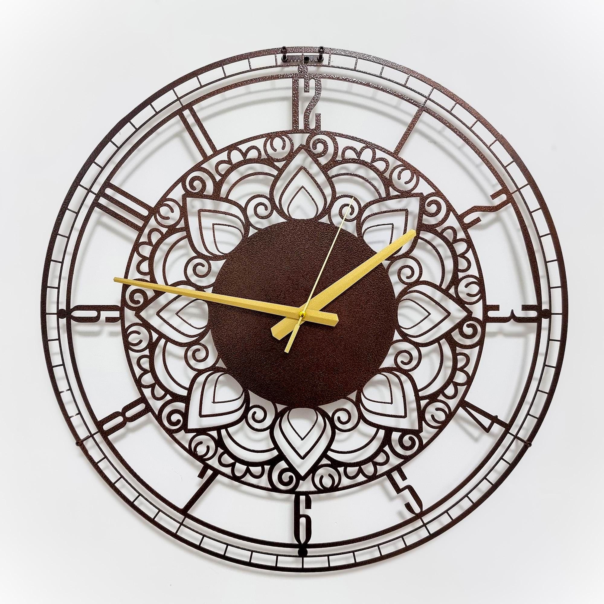 Vintage Large Metal Wall Clock, Copper Mandala Unusual Clocks ...