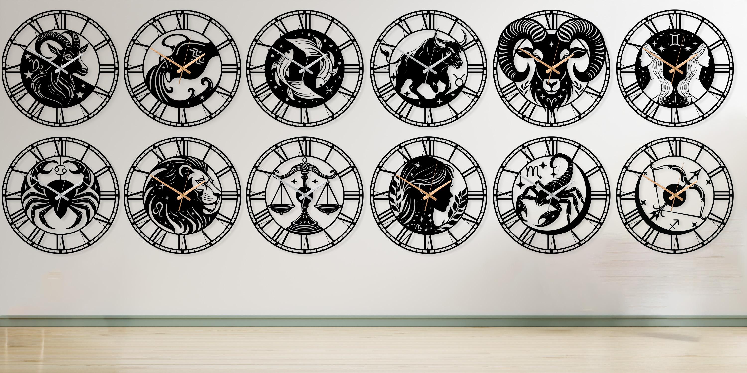 Taurus Zodiac Metal Wall Clock - Modern Astrology Art Decor Bull Sign ...