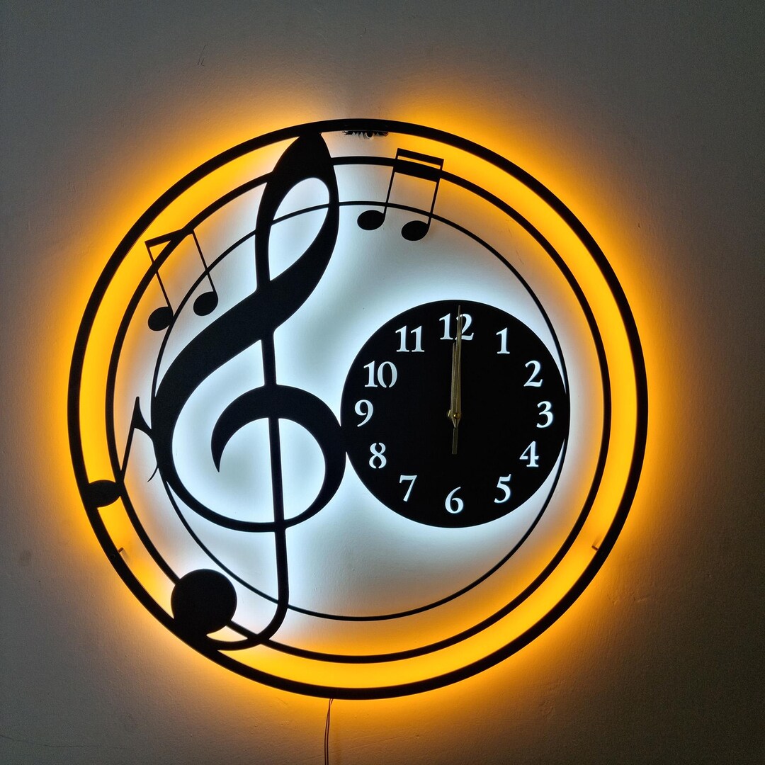LED Music Note Wall Clock: Modern Metal Art, Night Light Decor - Etsy