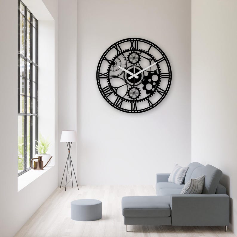 Large Metal Gear Wall Clock: Industrial Steampunk Roman Numerals - Etsy