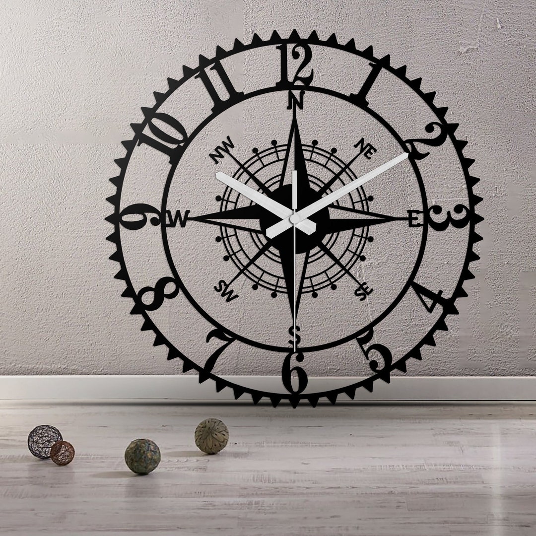 Oversized Metal Compass Wall Clock: Handmade Vintage Style Decor - Etsy