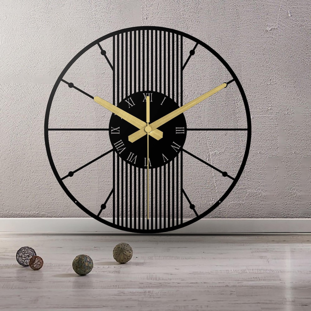 Sleek Black Metal Wall Clock - Modern Oversized Wall Art - Silent ...