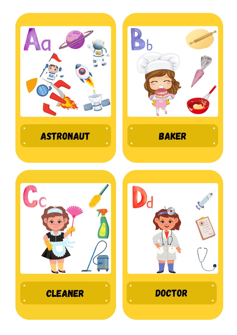 Job Cards for Kids With Alphabet, Alphabet Occupation Cards, Printable ...