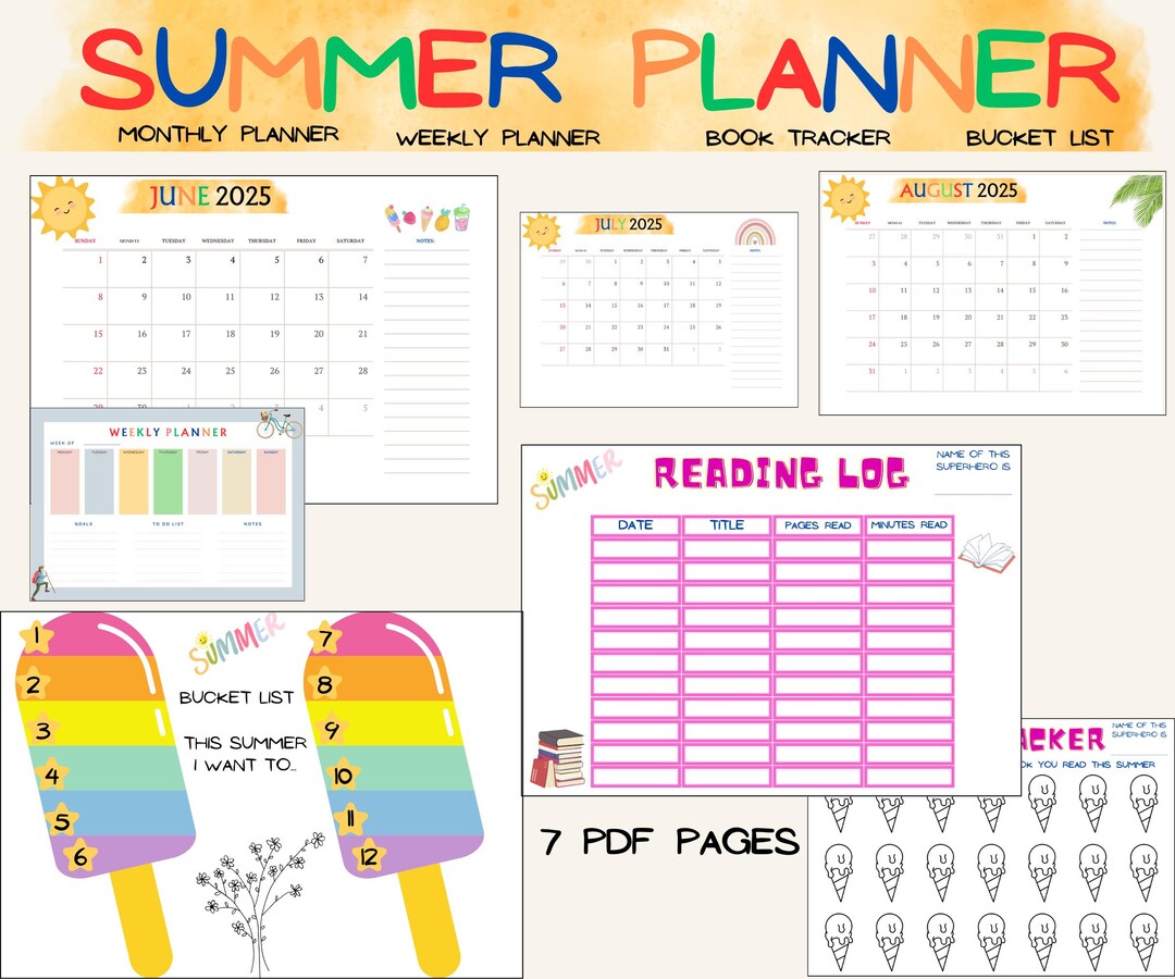 2025 Summer Kids Planner, Summer Schedule, Summer Book Tracker, Summer ...
