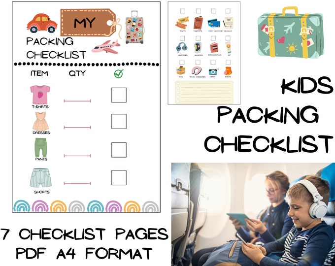 Kids Packing List, Kids Checklist , Vacation Travel Packing List ...