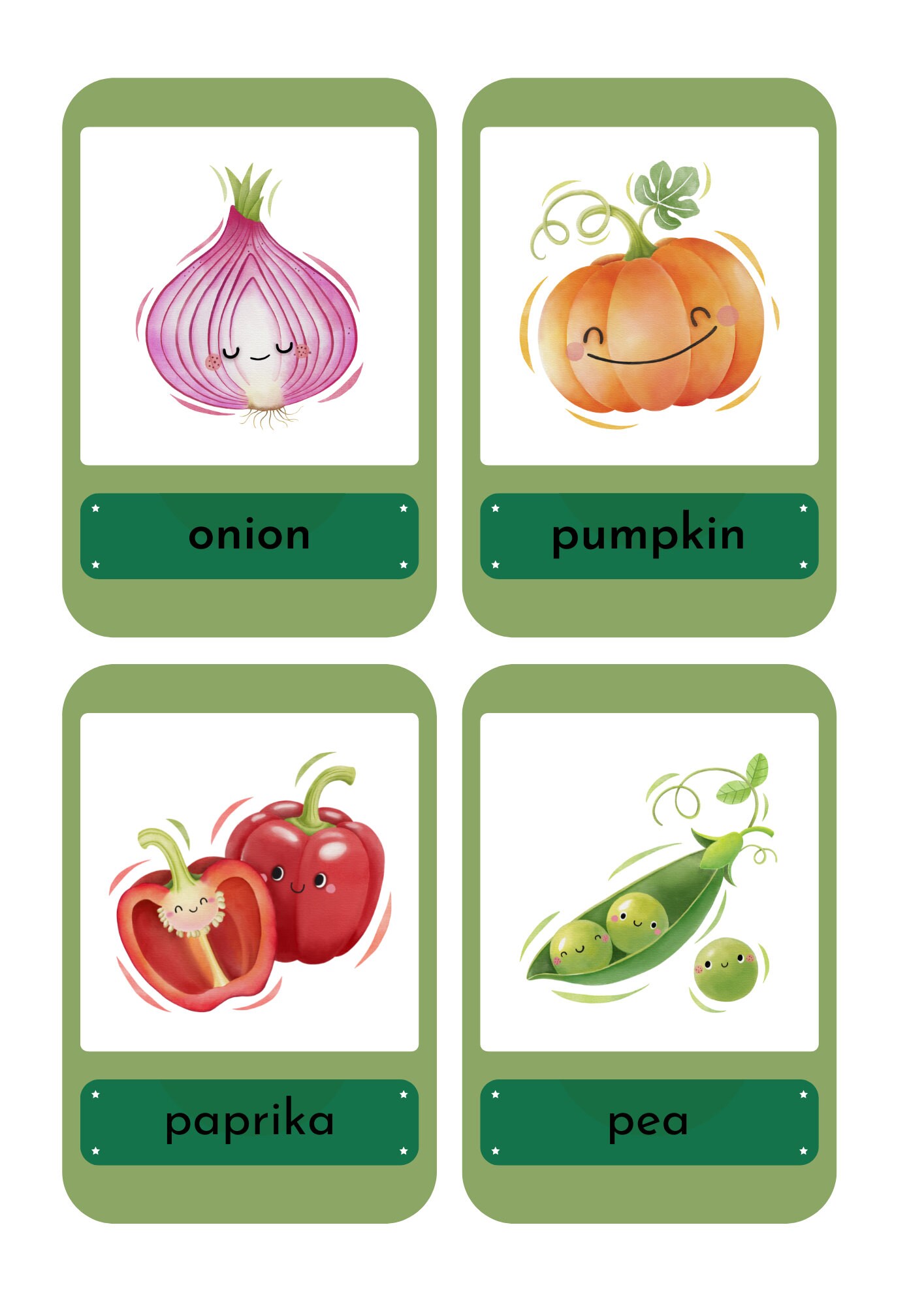 Fruits and Vegetables Flashcards for Toddlers, Printable Vegetables ...