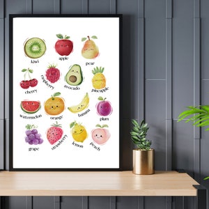 Fruits Educational Poster for Kids, Fruits Print for Kindergarten Decor ...