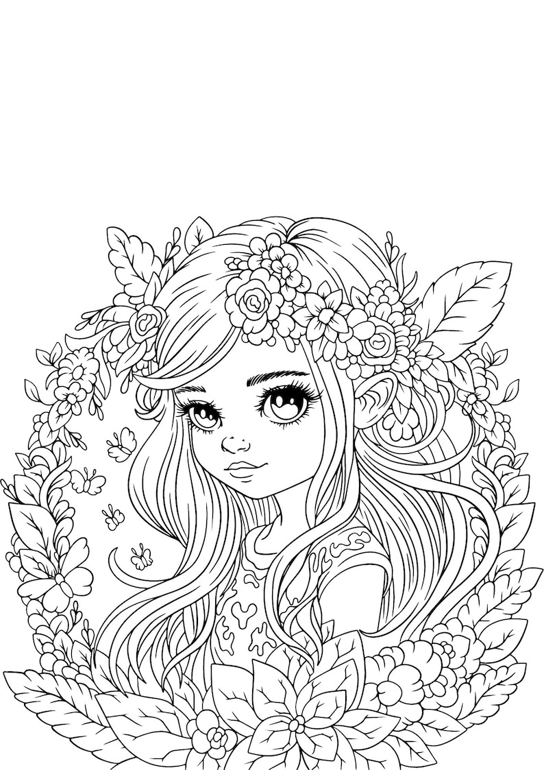 Printable Girl With Flowers Coloring Pages for Teens, Floral Coloring ...