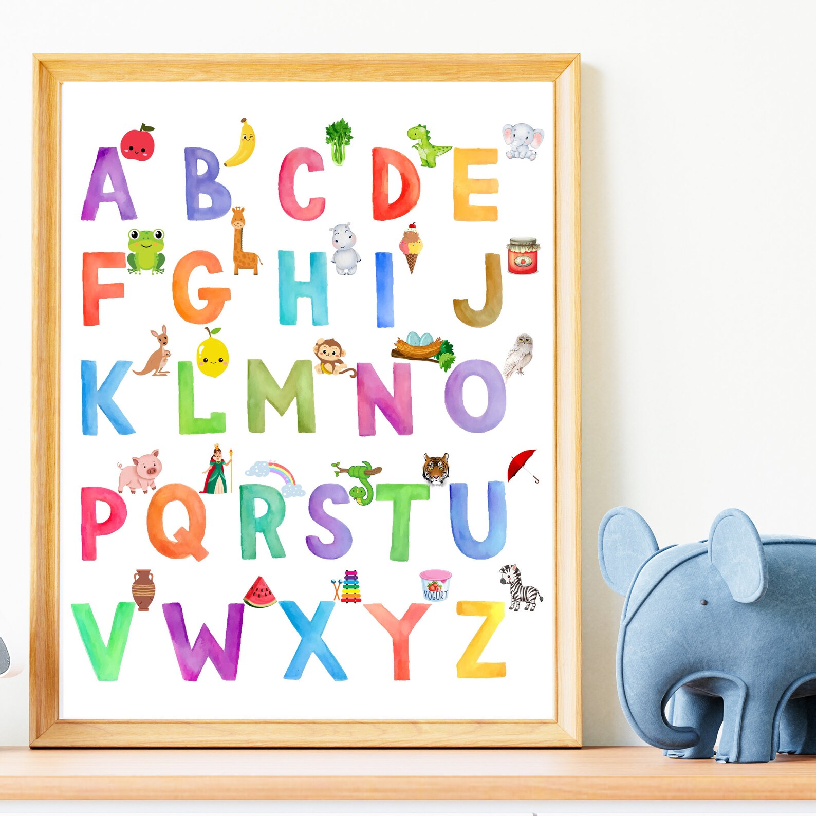 Alphabet Poster With Pictures for Kids Room Decor, Kindergarten ...
