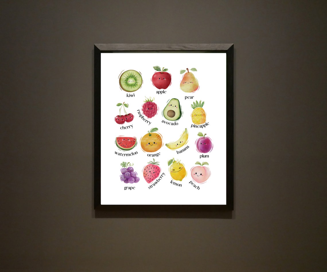 Fruits Educational Poster for Kids, Fruits Print for Kindergarten Decor ...