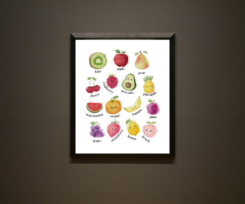 Fruits Educational Poster for Kids, Fruits Print for Kindergarten Decor ...