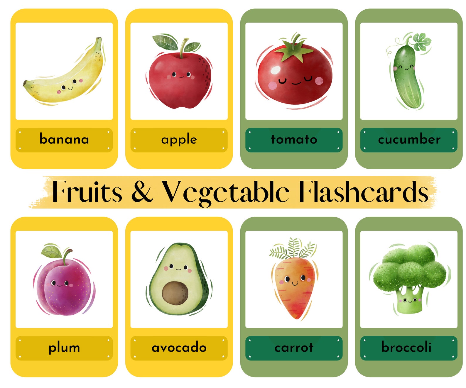 Fruits and Vegetables Flashcards for Toddlers, Printable Vegetables ...