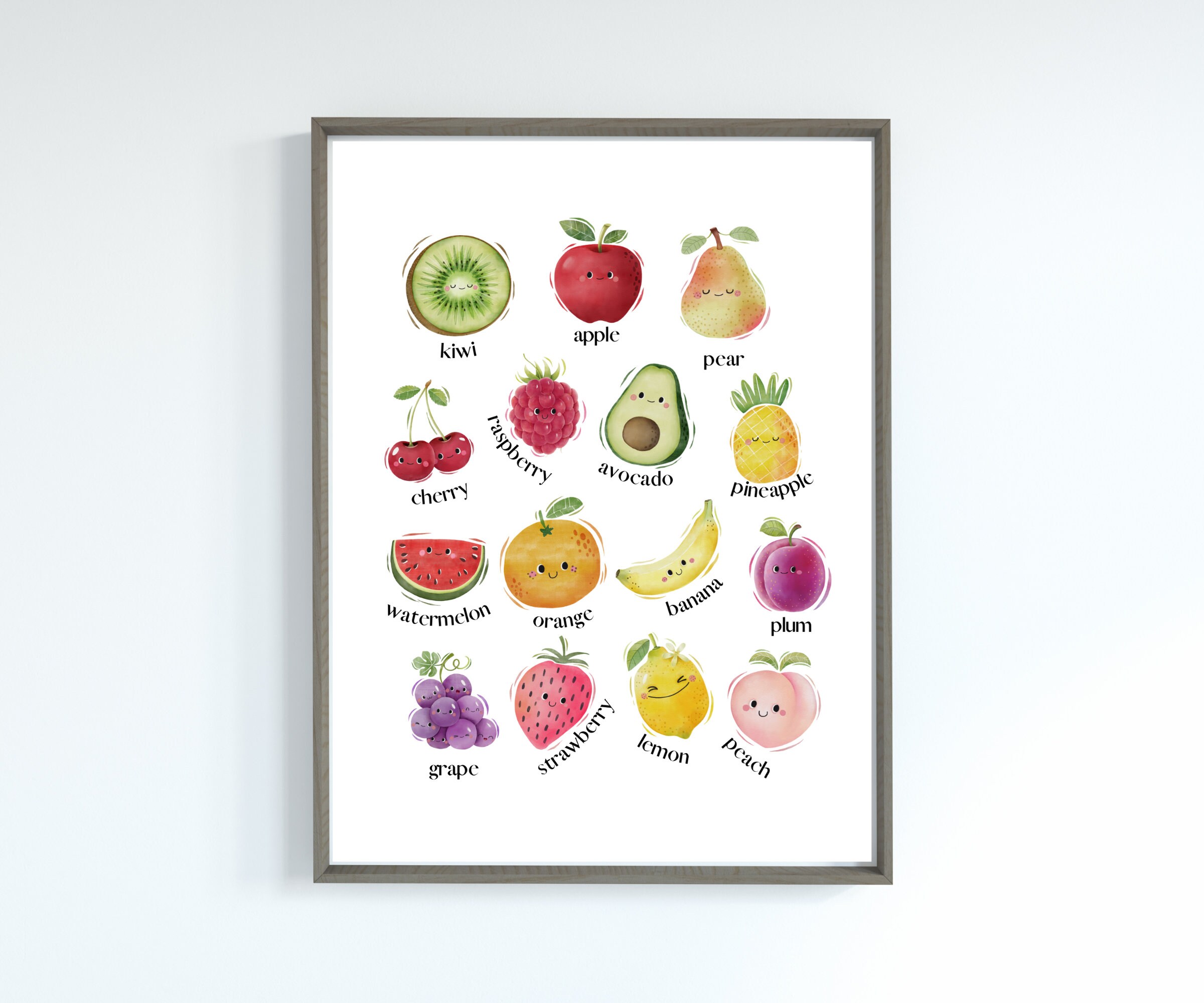Fruits Educational Poster for Kids, Fruits Print for Kindergarten Decor ...