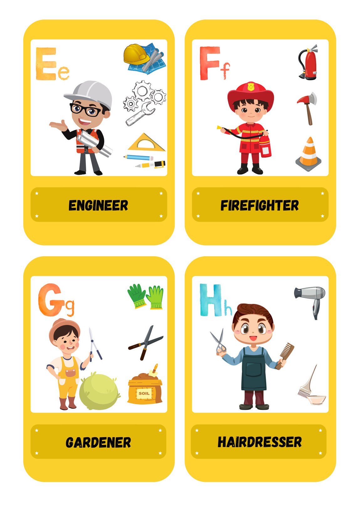 Job Cards for Kids With Alphabet, Alphabet Occupation Cards, Printable ...