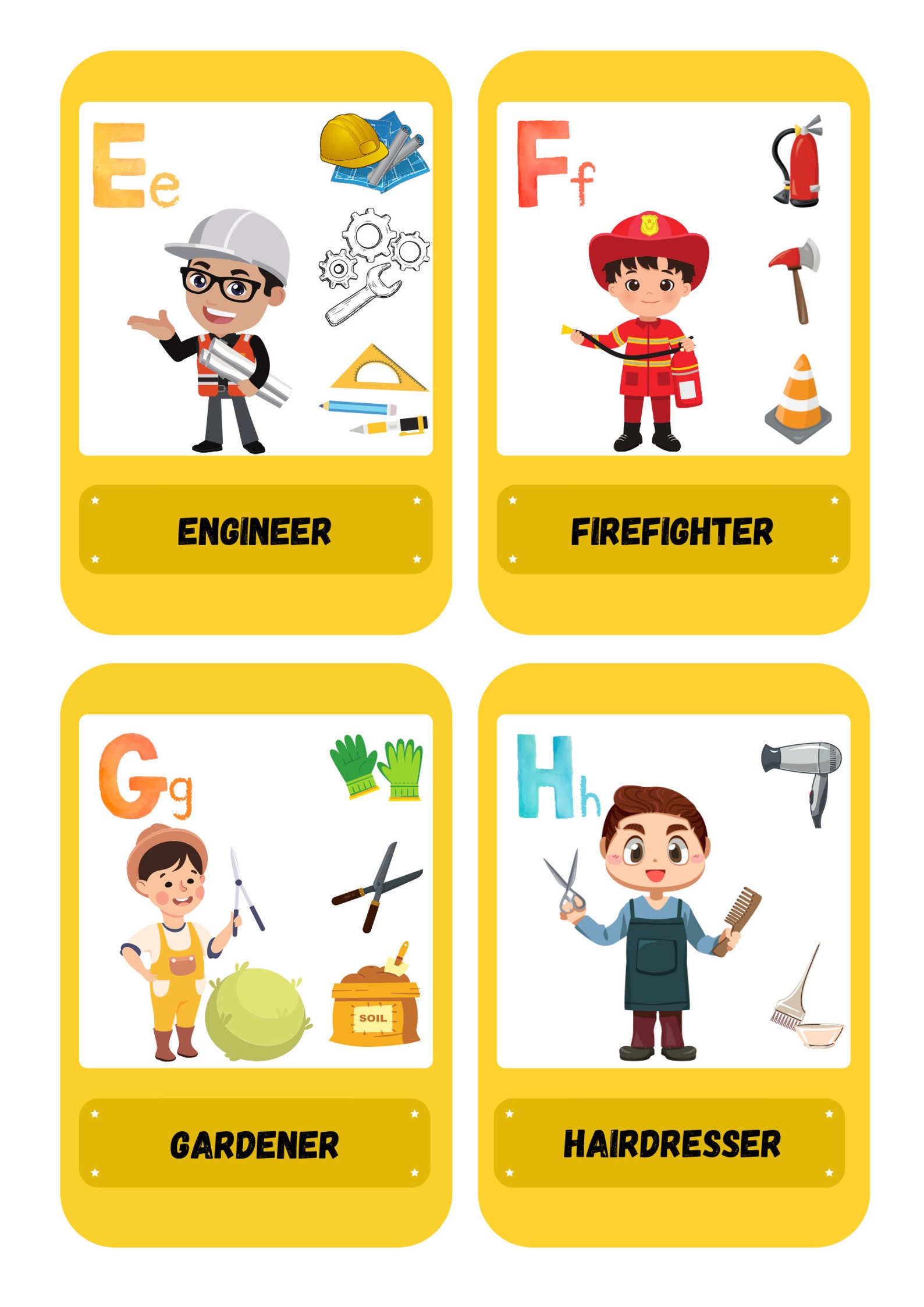 Job Cards for Kids With Alphabet, Alphabet Occupation Cards, Printable ...