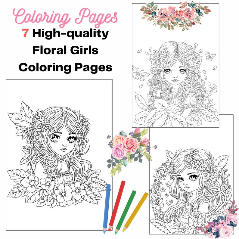 Printable Girl With Flowers Coloring Pages for Teens, Floral Coloring ...