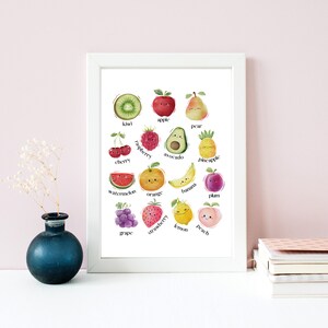 Fruits Educational Poster for Kids, Fruits Print for Kindergarten Decor ...