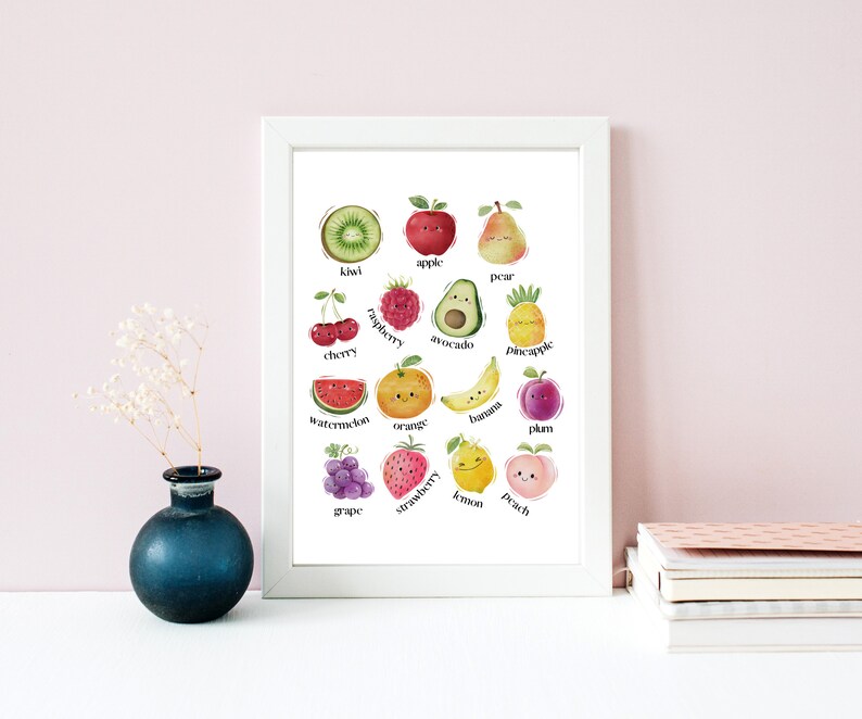 Fruits Educational Poster for Kids, Fruits Print for Kindergarten Decor ...