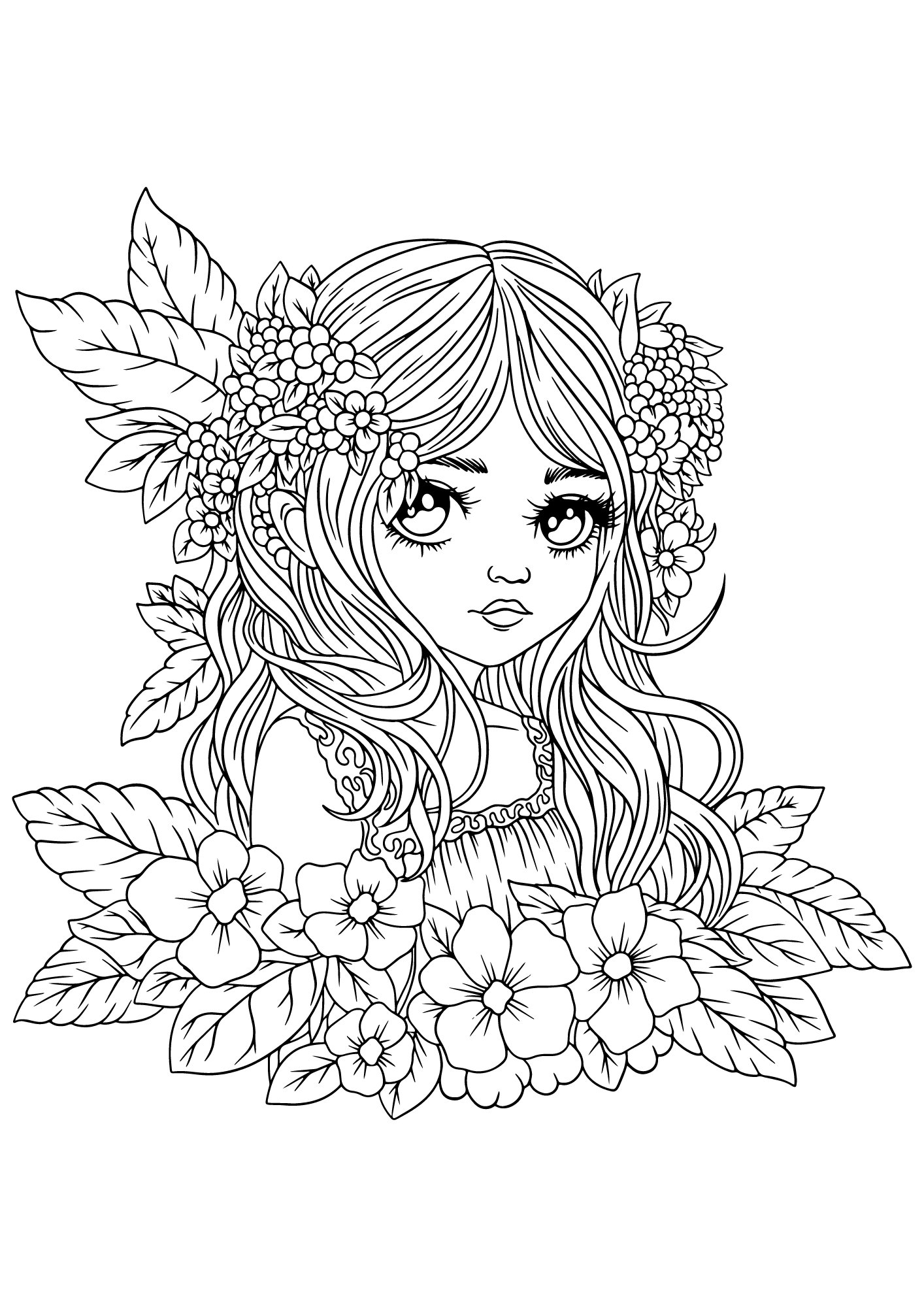 Printable Girl With Flowers Coloring Pages for Teens, Floral Coloring ...