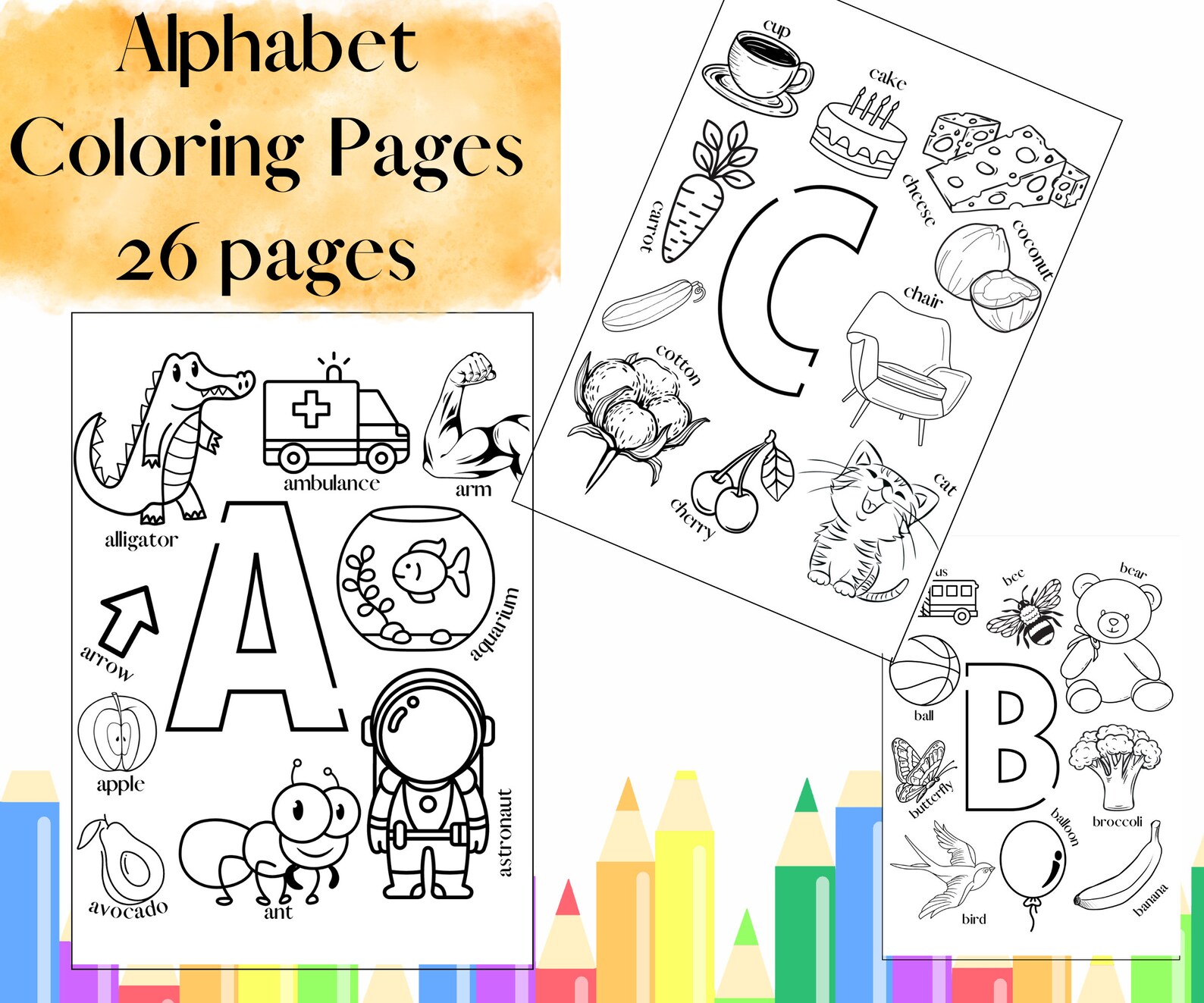 ABC Coloring Pages, Printable Alphabet Colorign Pages for Kids, 26 ...