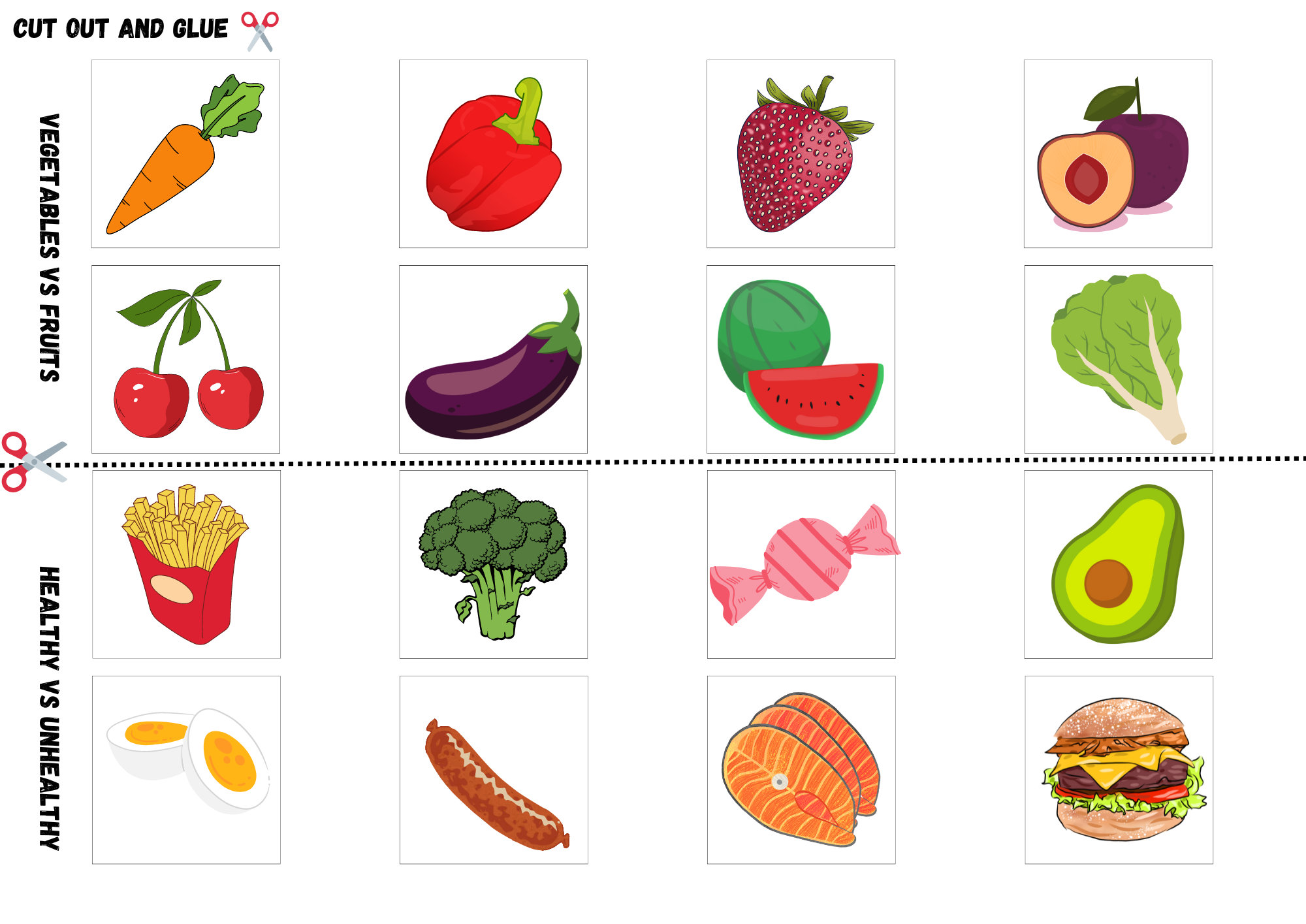 Fruits and Vegetables Posters for Kids, Learning Healthy and Unhealthy ...